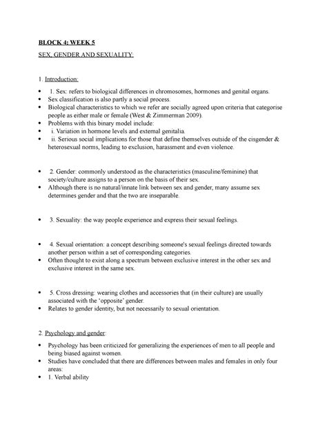 Sex Gender And Sexuality BLOCK WEEK SEX GENDER AND SEXUALITY Introduction Sex