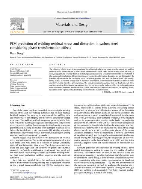 Pdf Fem Prediction Of Welding Residual Stress And Distortion In