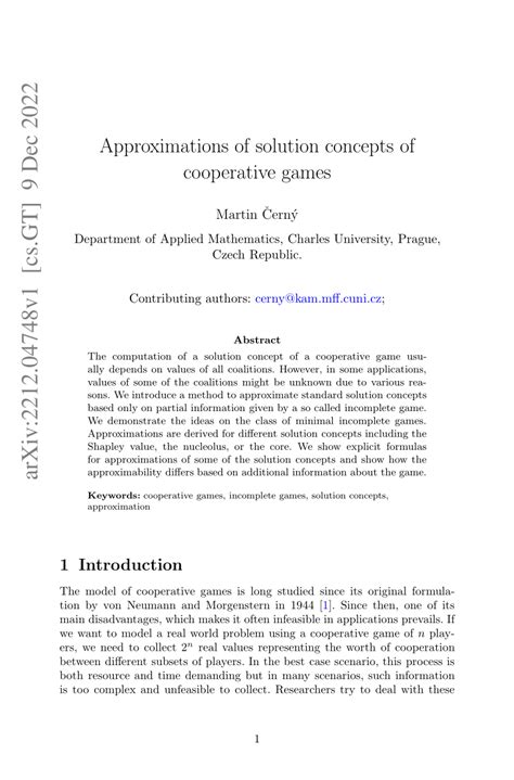 Pdf Approximations Of Solution Concepts Of Cooperative Games