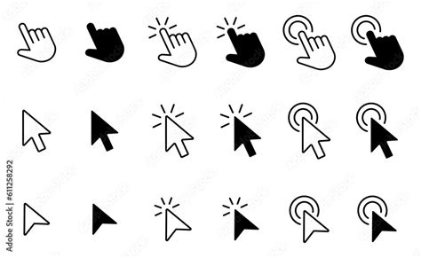 computer mouse click cursor black arrow icons set and loading icons