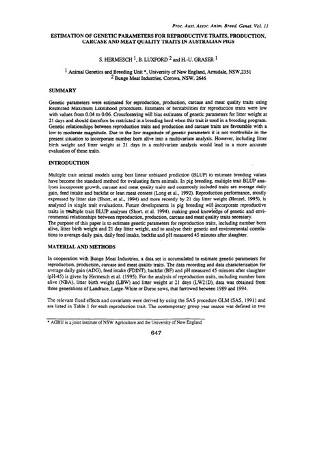 Pdf Estimation Of Genetic Parameters For Reproductive Traits Production Carcase And Meat