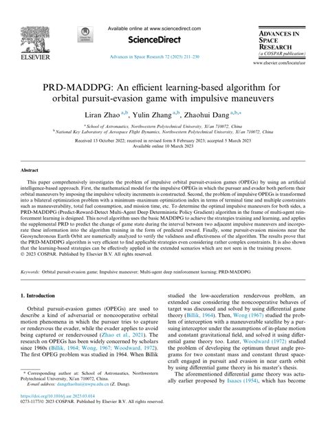 PDF PRD MADDPG An Efficient Learning Based Algorithm For Orbital Pursuit Evasion Game With