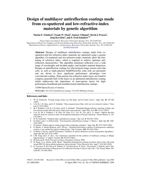 Pdf Design Of Multilayer Antireflection Coatings Made From Co