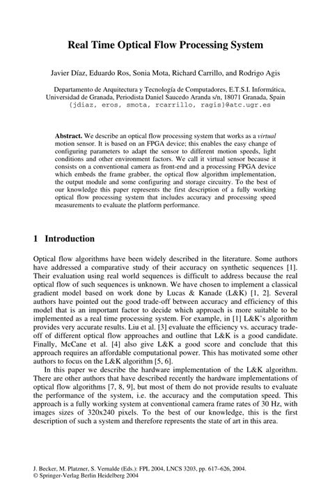 Pdf Real Time Optical Flow Processing System