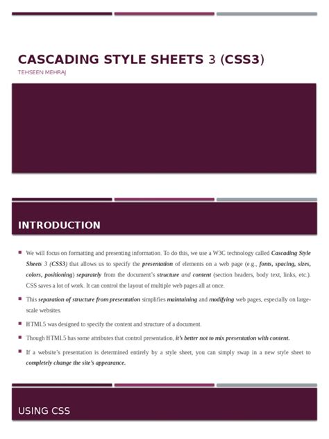 Cascading Style Sheets 3 Css3 Tehseen Mehraj Pdf