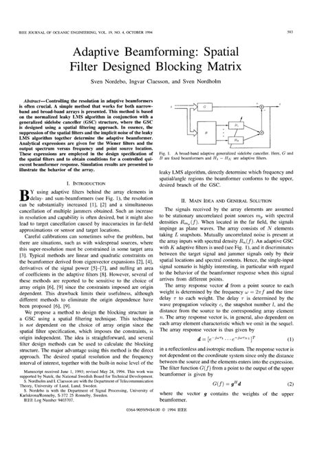 Pdf Adaptive Beamforming Spatial Filter Designed Blocking Matrix