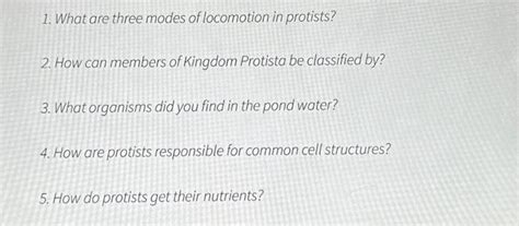 solved 1 what are three modes of locomotion in protists 2