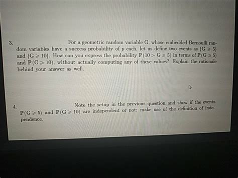 Solved For A Geometric Random Variable G Whose Embedded Chegg