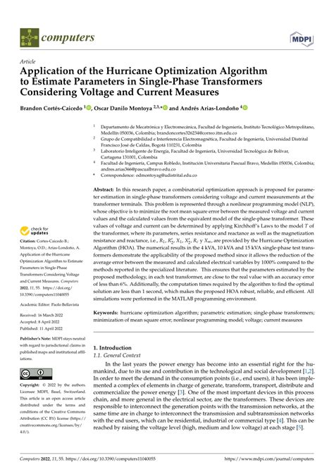 Pdf Application Of The Hurricane Optimization Algorithm To Estimate Parameters In Single Phase