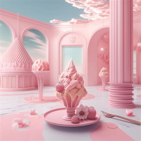 Premium Ai Image There Is A Pink Ice Cream Sundae On A Plate In A
