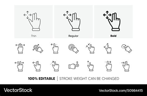 Touchscreen Gesture Line Icons Hand Swipe Slide Vector Image