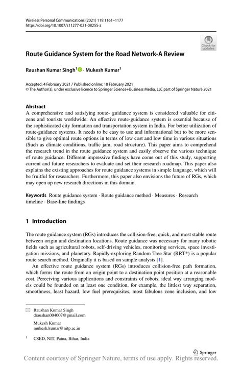 Route Guidance System For The Road Network A Review Request Pdf