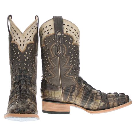 Mens Natural Tail Cut American Alligator Boots Vaccari
