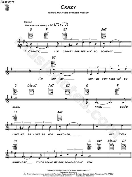 Patsy Cline Crazy Sheet Music Leadsheet In Bb Major Transposable