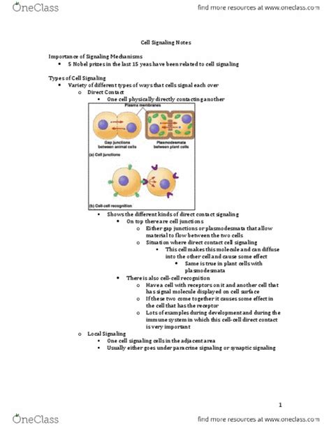 BIOL 1201 Cell Signaling Notes OneClass