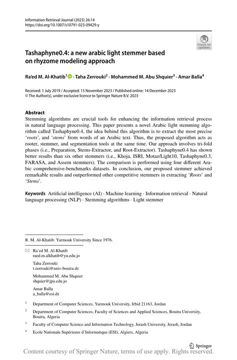 Tashaphyne04 A New Arabic Light Stemmer Based On Rhyzome Modeling Approach Request Pdf