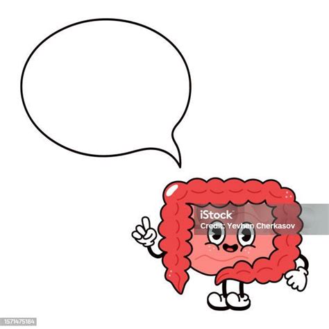 비문 문자가있는 창자 벡터 손으로 그린 전통 만화 빈티지 복고풍 카와이 캐릭터 일러스트레이션 아이콘 격리된 흰색 배경입니다 창자 성격 건강관리와 의술에 대한 스톡 벡터 아트