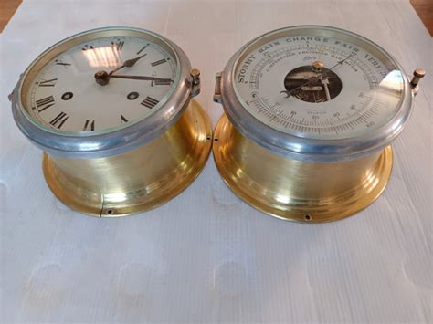 Wall Clock Ships Clock And Barometer Set Royal Mariner Folk Art Brass 1980 1990