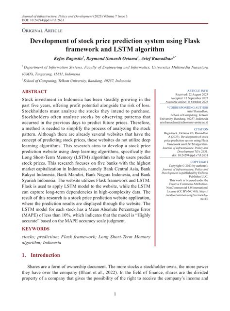 Pdf Development Of Stock Price Prediction System Using Flask