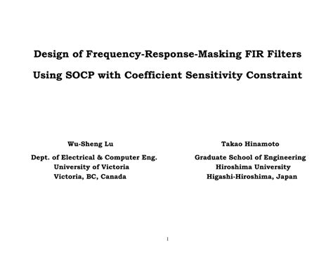 Pdf Design Of Frequency Response Masking Fir Filters Using Socp With Coefficient Sensitivity
