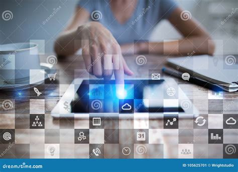 Business Mockup Office Workflow Icons On Virtual Screen Stock Image Image Of Data Mockup