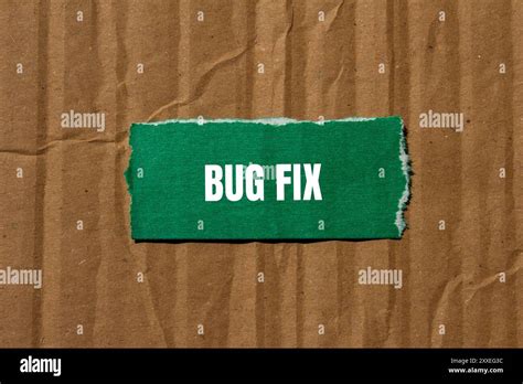 Bug Fix Message Written On Ripped Torn Green Paper Piece With Cardboard