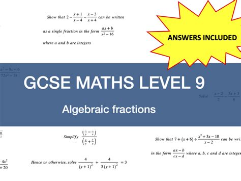 Gcse Maths Level 9 Algebraic Fractions Practice With Answers Teaching Resources