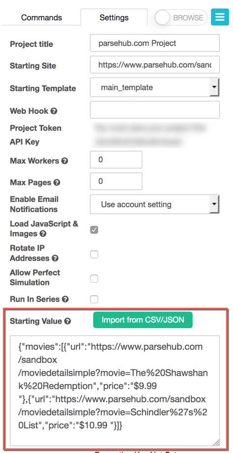 Starting Value Parsehub Help Center