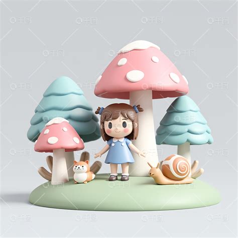 小女孩ai数字艺术 小女孩和她的蘑菇王国朋友合影 3d素材免费下载png格式4096像素编号71275725 千图网