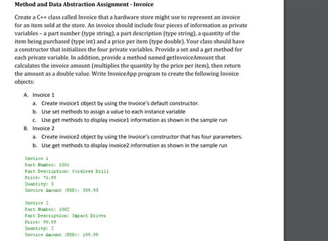 solved method and data abstraction assignment invoice