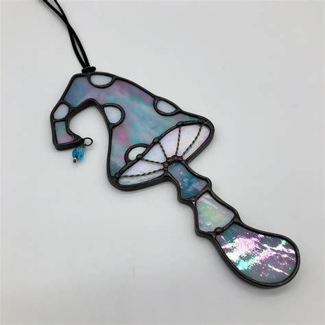 Bluepink Iridescent Pixie Mushroom Suncatcher Foiled And Fluxed