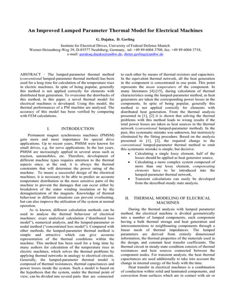An Improved Lumped Parameter Thermal Model For Electrical