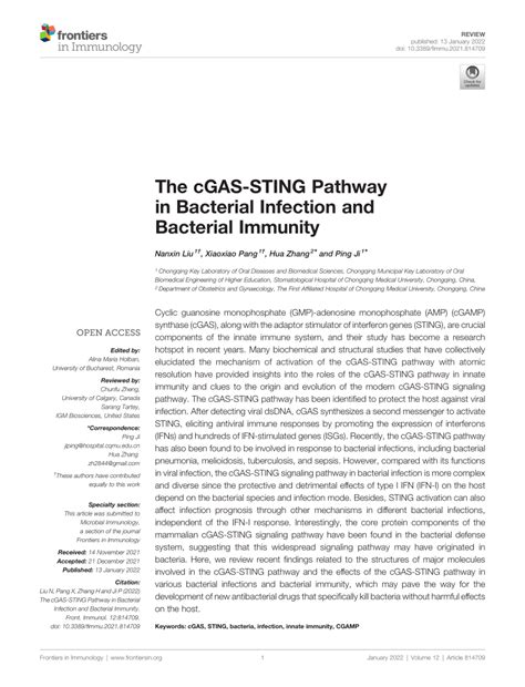 Pdf The Cgas Sting Pathway In Bacterial Infection And Bacterial Immunity