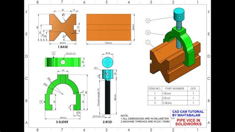 SolidWorks Assembly Tutorial Pipe Vice YouTube