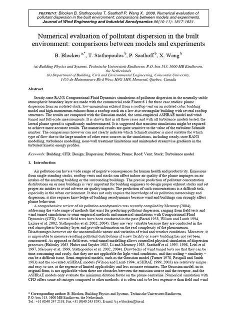 Numerical Evaluation Of Pollutant Dispersion In The Built Environment