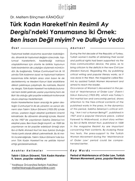 T Rk Kad N Hareketinin Resimli Ay Dergisindeki Yans Mas Na Ki Rnek Ben Nsan De