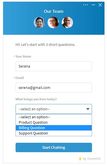 Pre Chat Survey Features Comm100 Live Chat