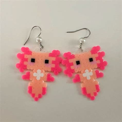 Cute Axolotl Perler Bead Fuse Bead Earrings In 2025 Fuse Beads Easy