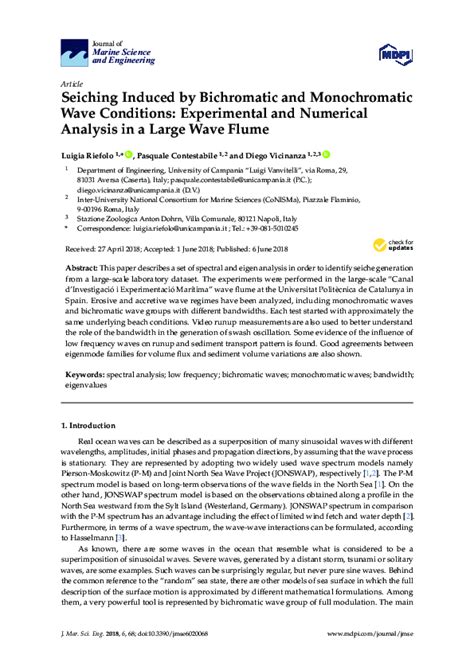 Pdf Seiching Induced By Bichromatic And Monochromatic Wave Conditions Experimental And