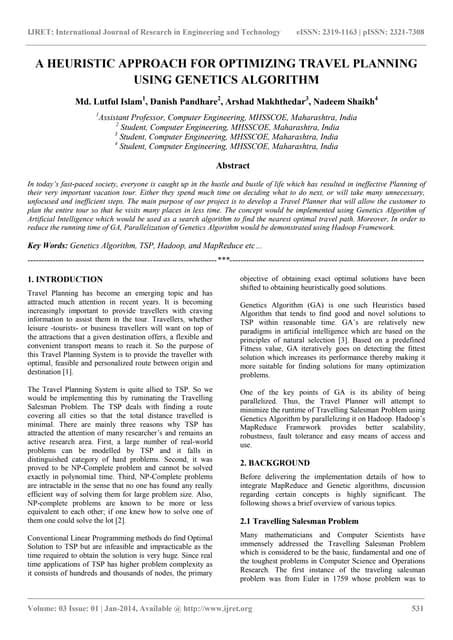 A Heuristic Approach For Optimizing Travel Planning Using Genetics