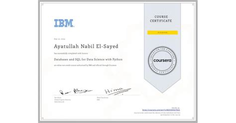 Aya Nabil On Linkedin Completion Certificate For Databases And Sql For Data Science With Python