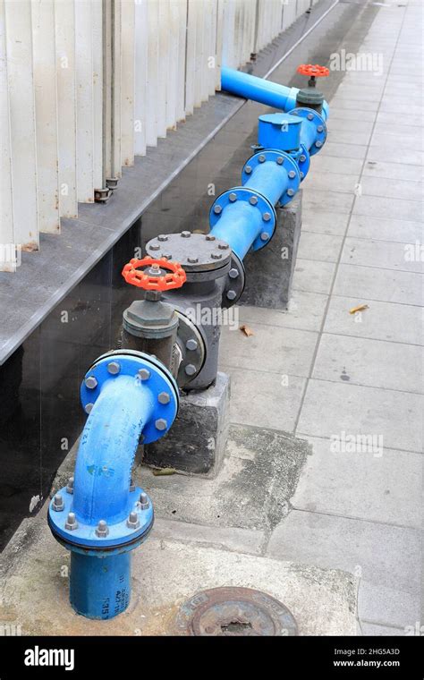 Water Valve Near Concrete Wall Water Pipes Joined With Water Supply