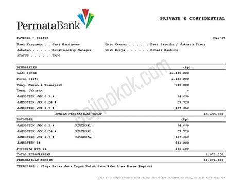 Contoh Slip Gaji Bank Permata DinasPajak