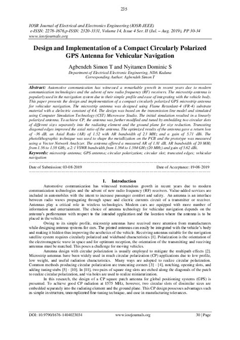 Pdf Design And Implementation Of A Compact Circularly Polarized Gps