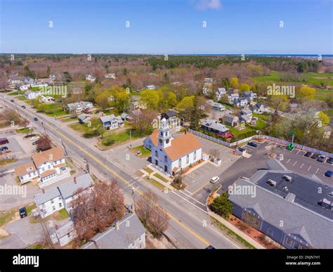 Salisbury Town Center Aerial View Including Town Hall Town Common And Public Library In Spring