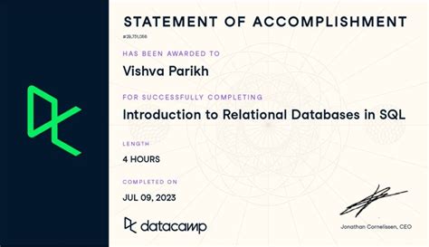 vishva parikh on linkedin datacamp sql sqlcertification database
