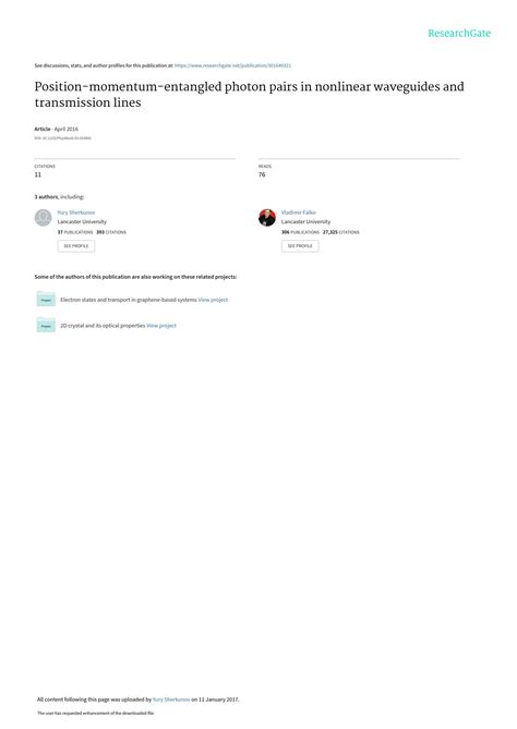Solution Position Momentum Entangled Photon Pairs In Nonlinear Waveguides And Transmission