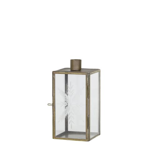 Glass Box Candle Holder With Etched Snowflake Two Sizes Greige
