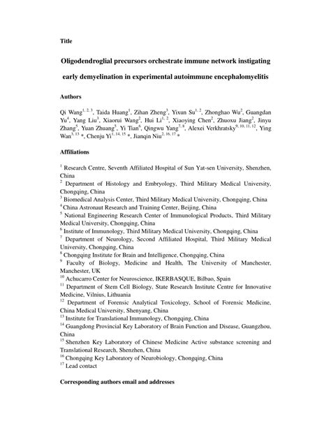 Pdf Oligodendroglial Precursors Orchestrate Immune Network