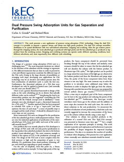 Pdf Dual Pressure Swing Adsorption Units For Gas Separation And Purification